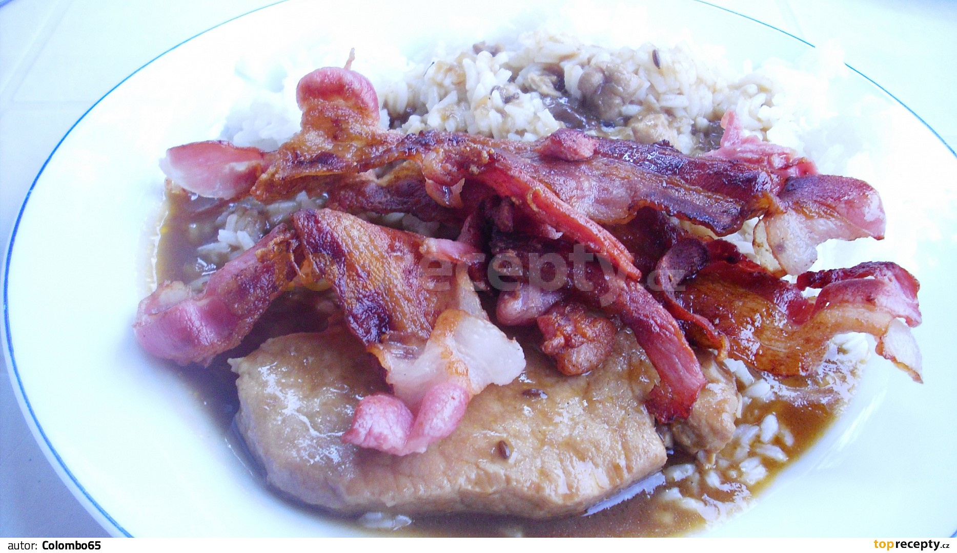 Vepřová kotleta se slaninou a rýží recept - TopRecepty.cz