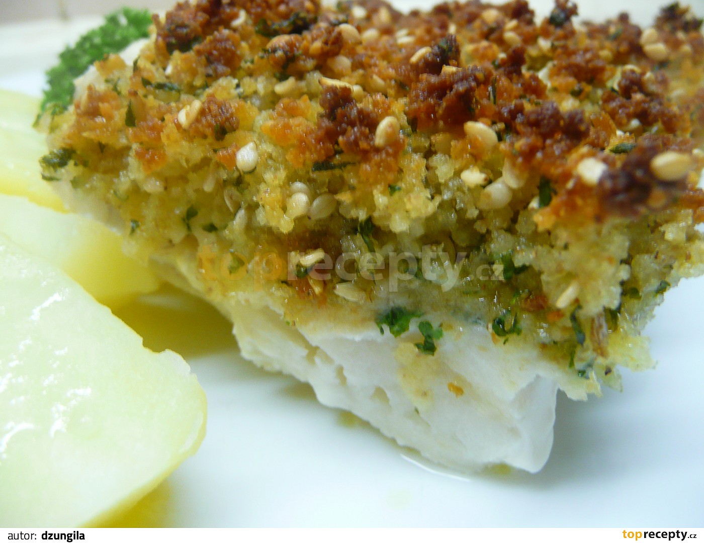 Treska s petrželkovou krustou recept - TopRecepty.cz