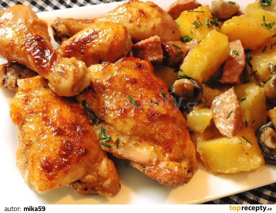 Kuře pečené s přílohou recept - TopRecepty.cz